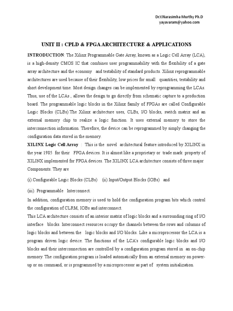 Unit Ii: CPLD & Fpga Architecture & Applications | PDF | Field Programmable Gate Array | Logic ...
