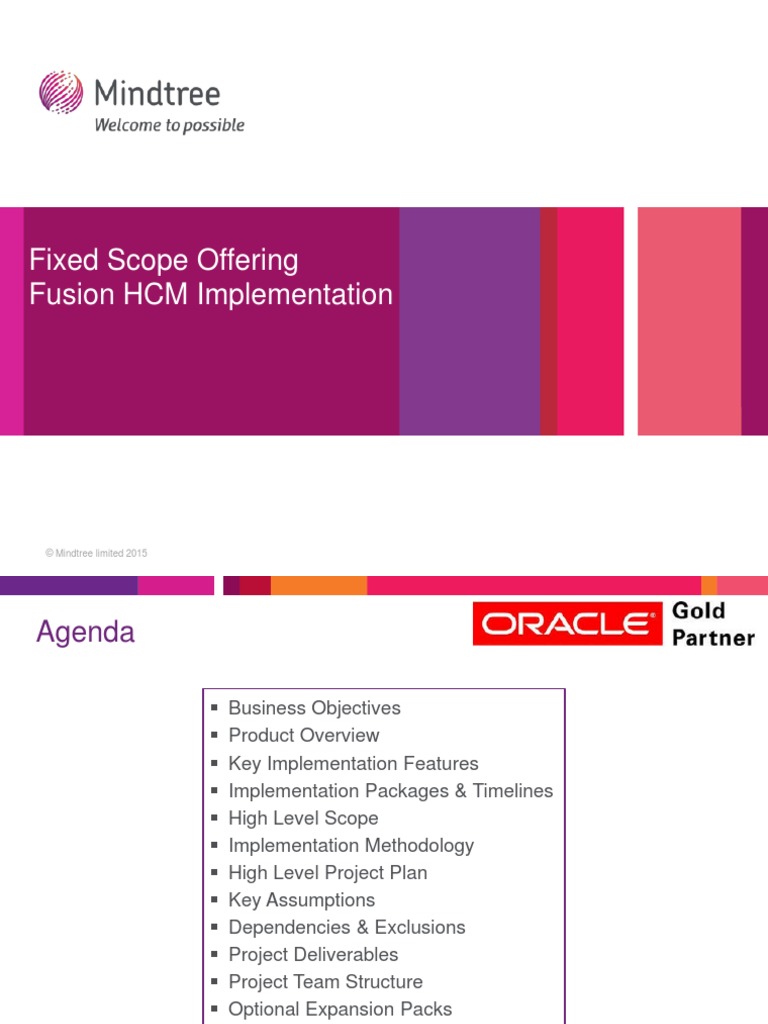Fixed Scope Offering Fusion HCM Implementation: © Mindtree Limited 2015 | PDF | Computers
