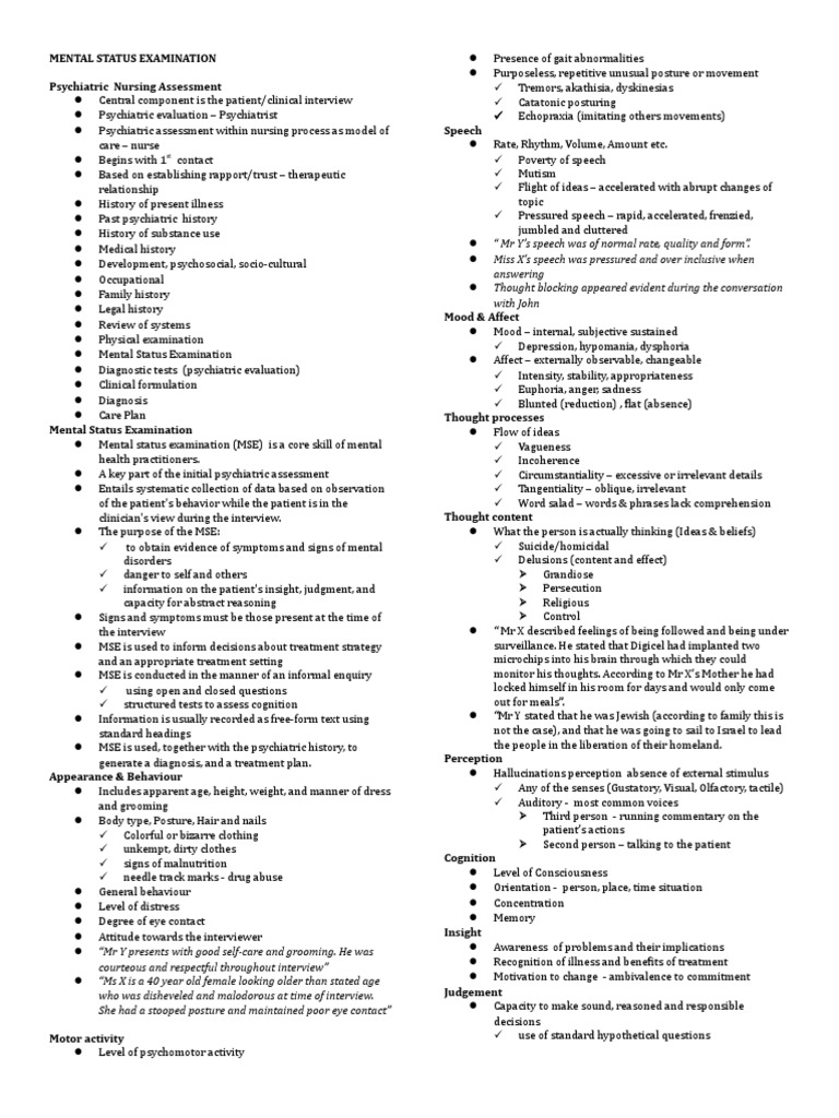 Nursing Mental Status Examination Guide | PDF | Psychiatry ...