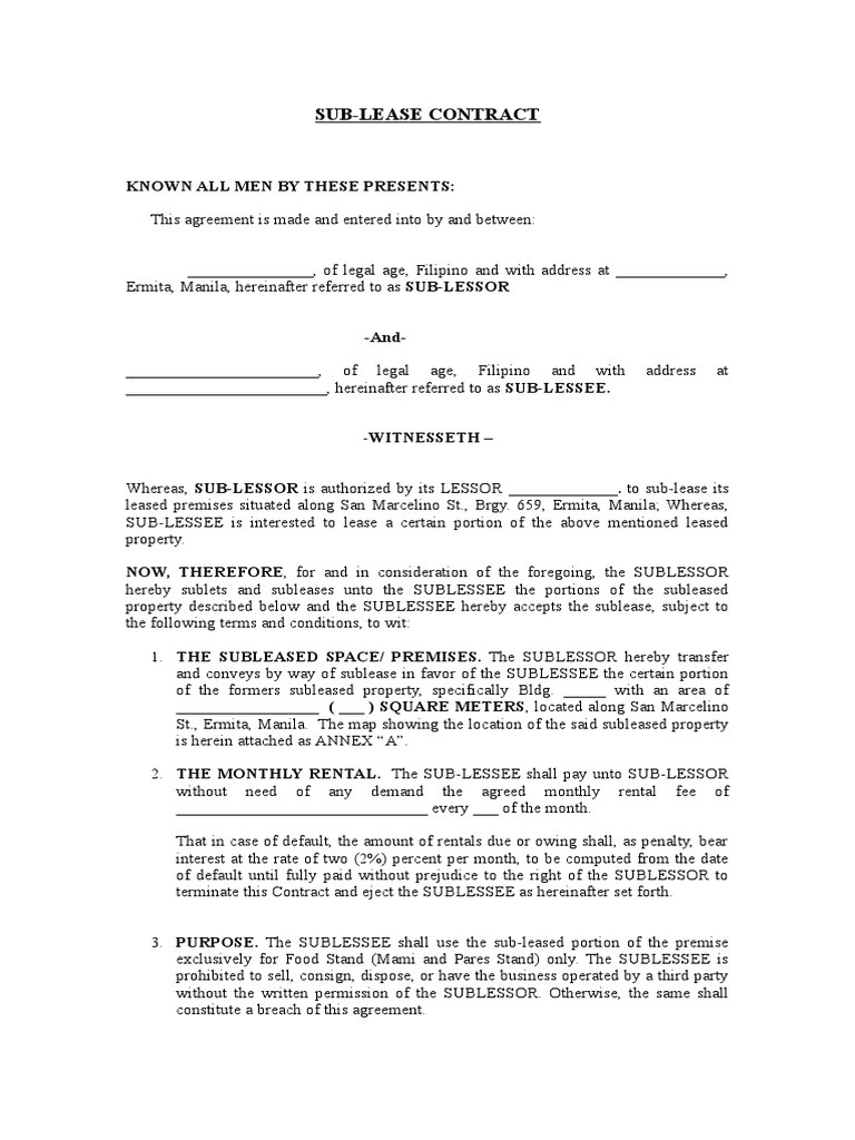 Sublease Sample | PDF | Lease | Common Law
