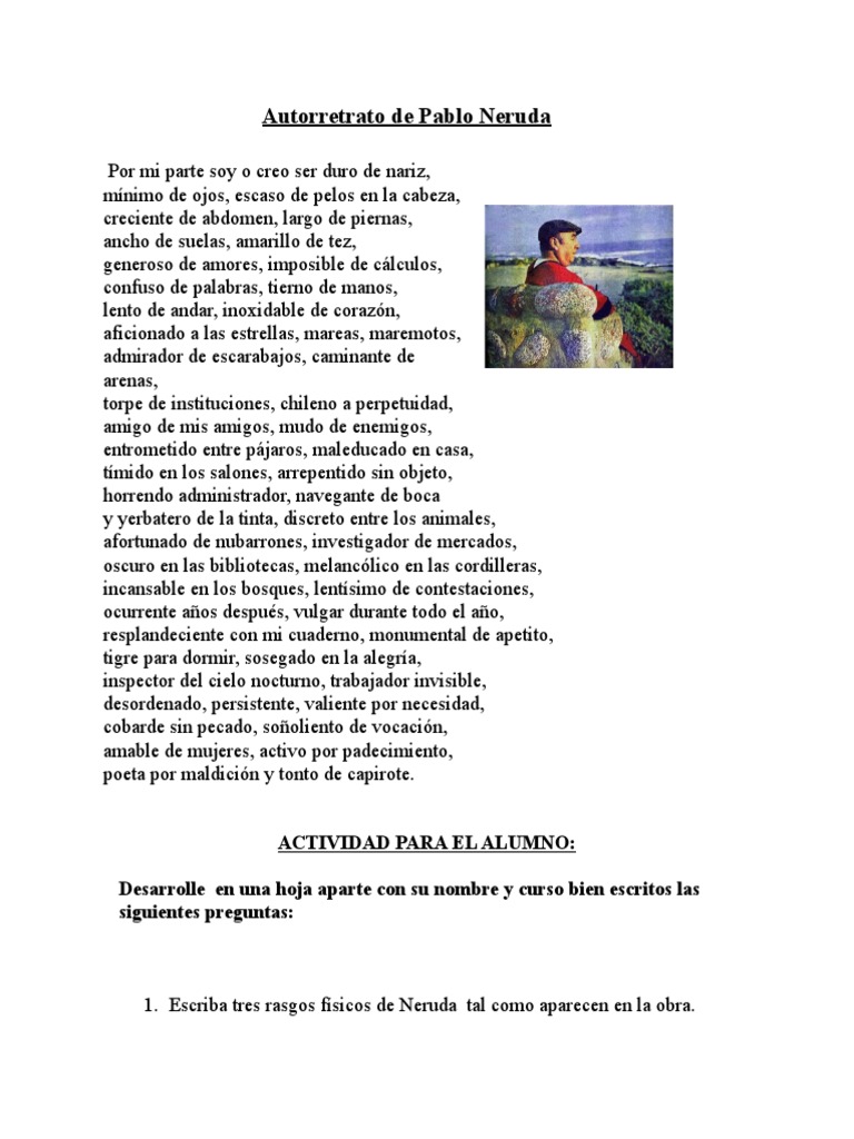 Autorretrato de Pablo Neruda | PDF