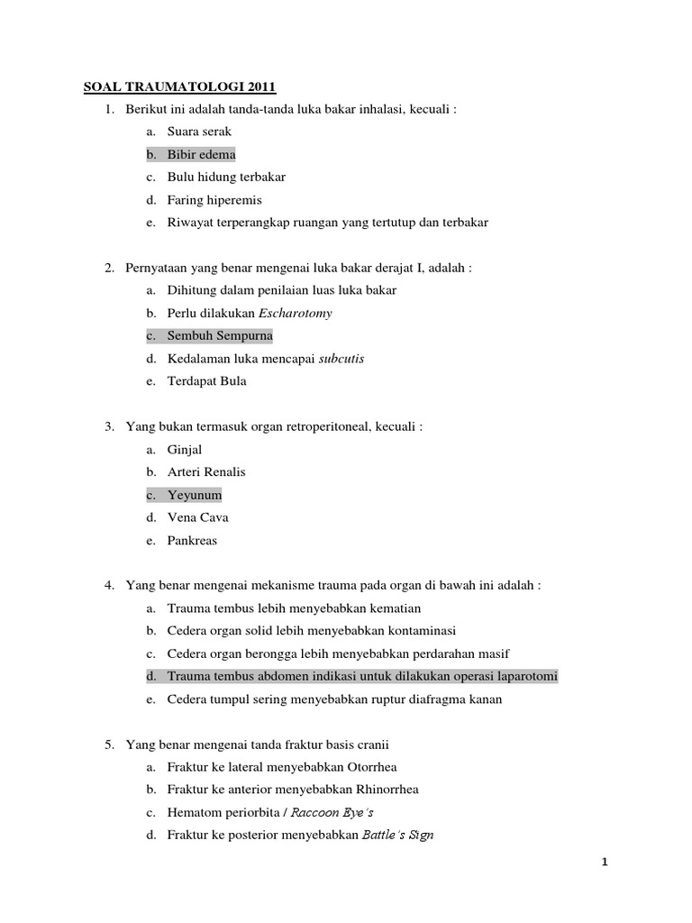 Soal Ujian Traumatologi Angkatan 2011 | PDF