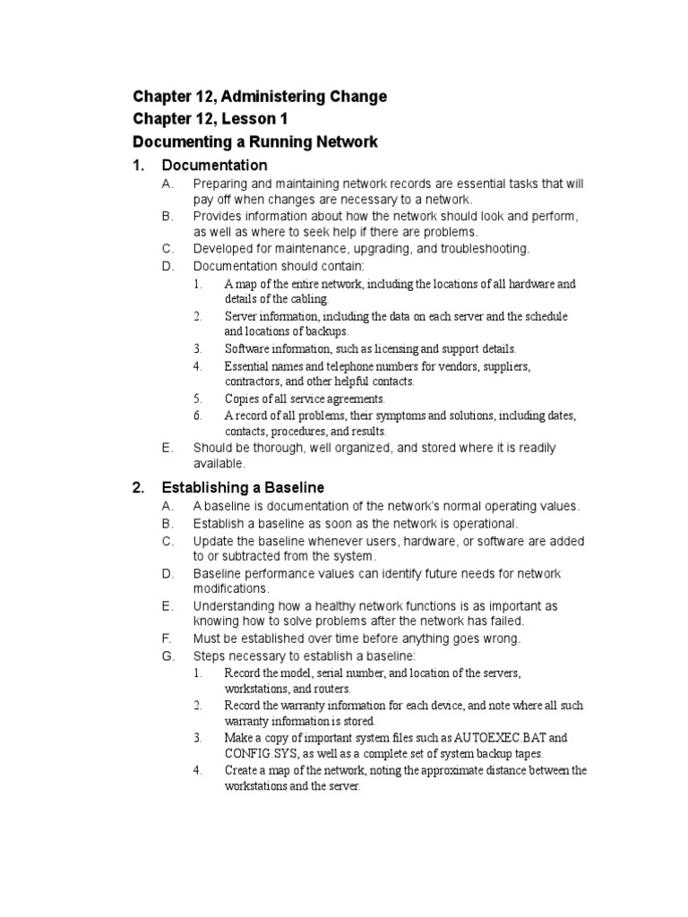 Chapter 12, Administering Change Chapter 12, Lesson 1 Documenting A Running Network | PDF | Ip ...