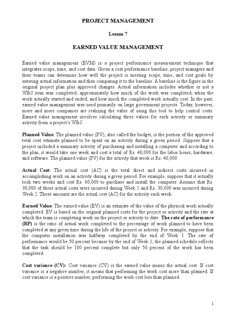 Lesson 7 - Earned Value Management | PDF | Production And Manufacturing ...