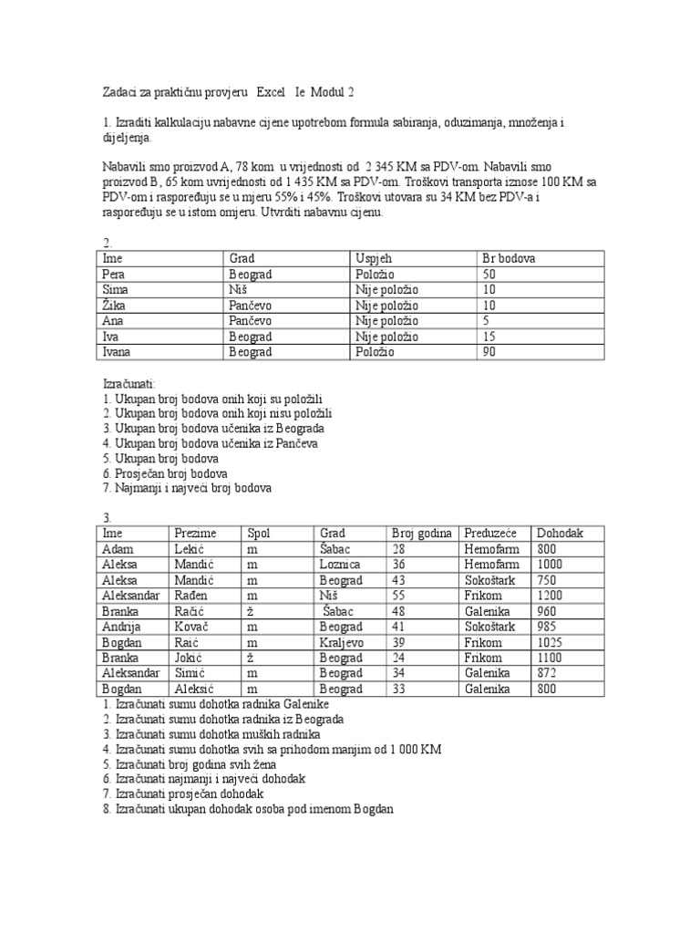 Excel Zadaci | PDF