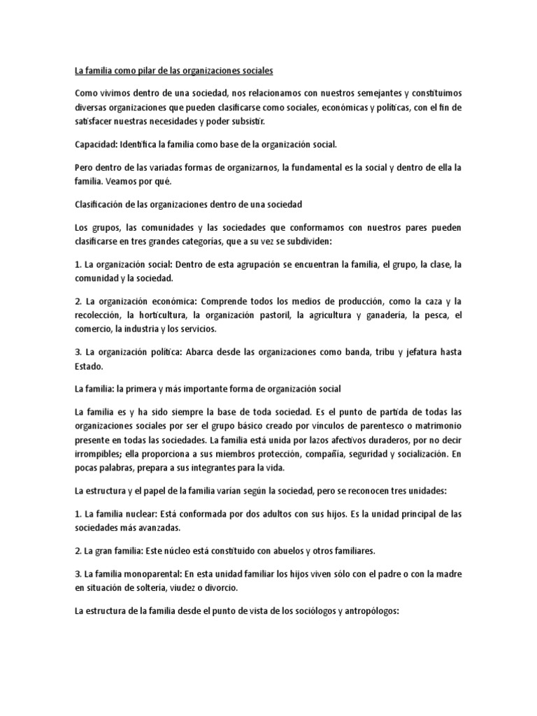 La Familia Como Pilar de Las Organizaciones Sociales | PDF | Familia ...