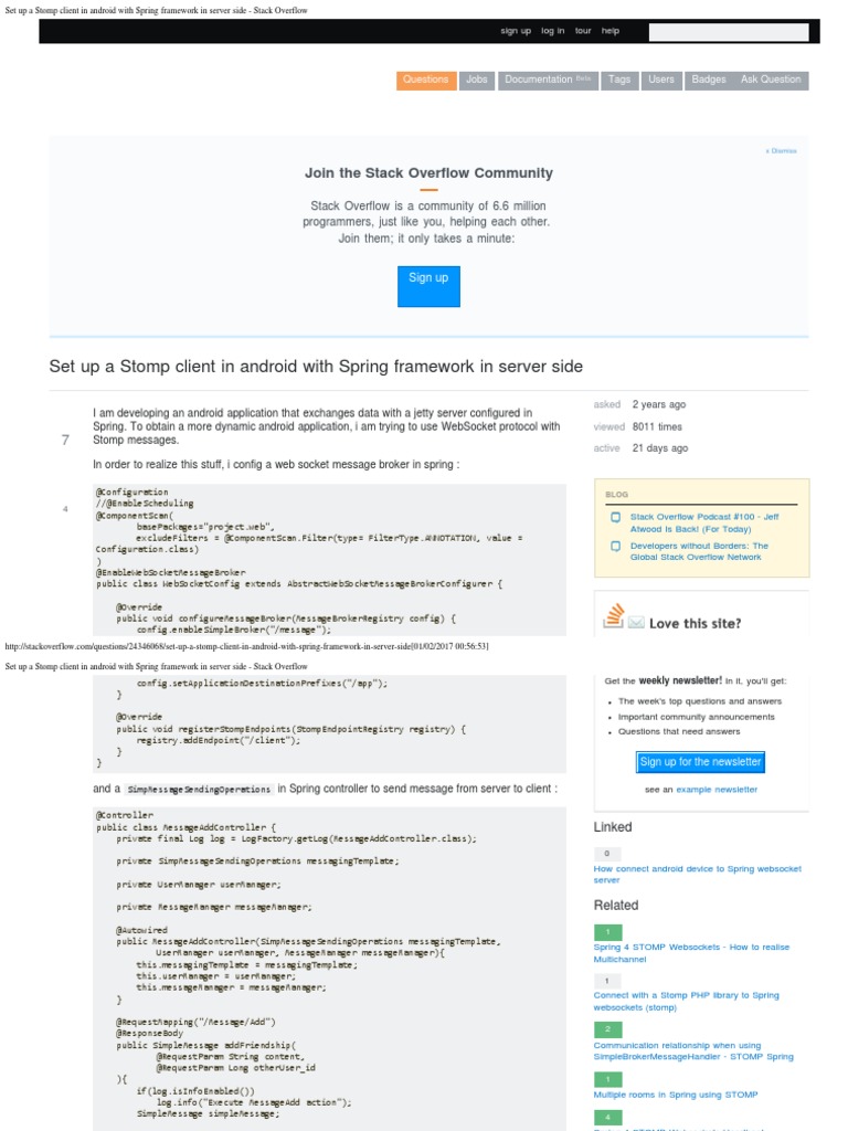 Set Up A Stomp Client In Android With Spring Framework In Server Side Stack Overflow Pdf Pdf