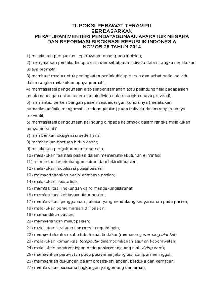 Tupoksi Perawat Terampil | PDF