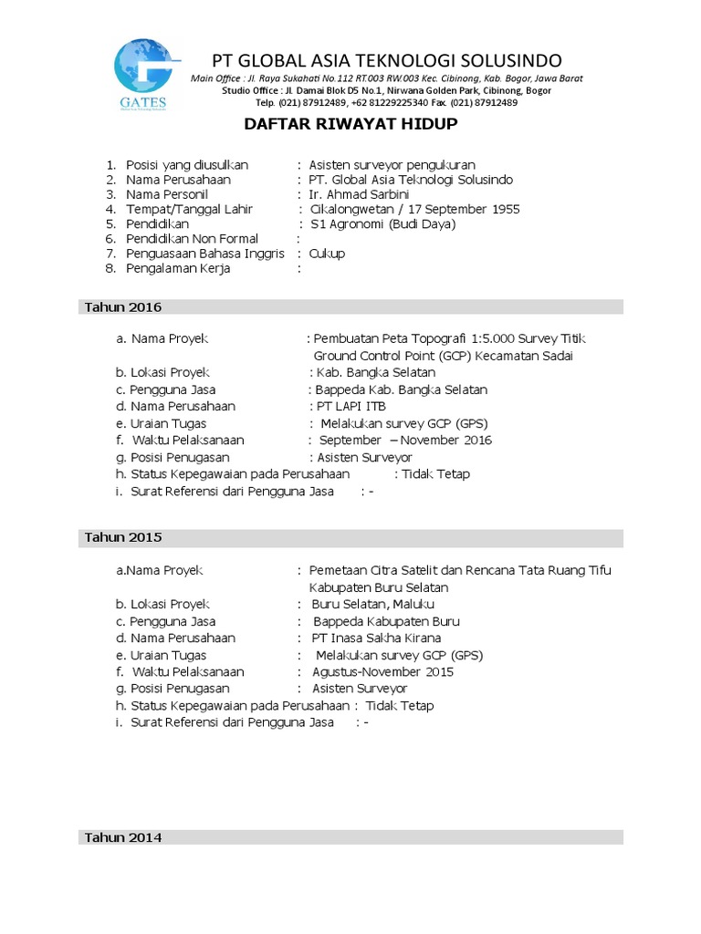 CV Ahmad Sarbini - Format CV - Lpse | PDF