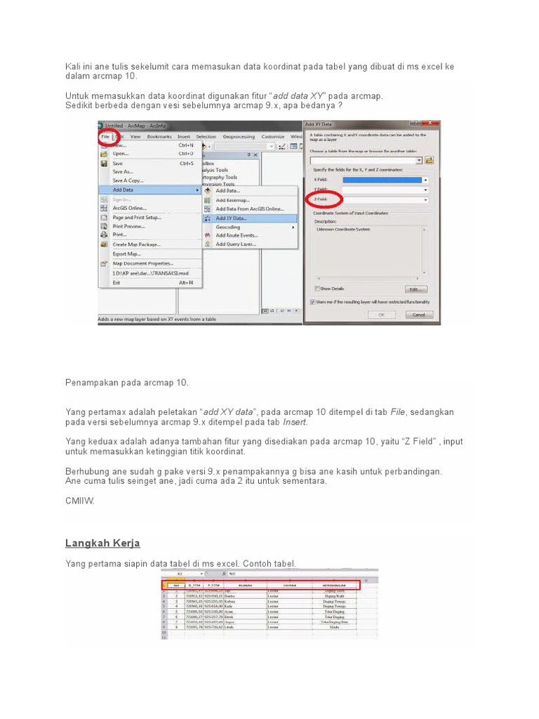 Cara Input Koordinat Excel ke ArcMap | PDF