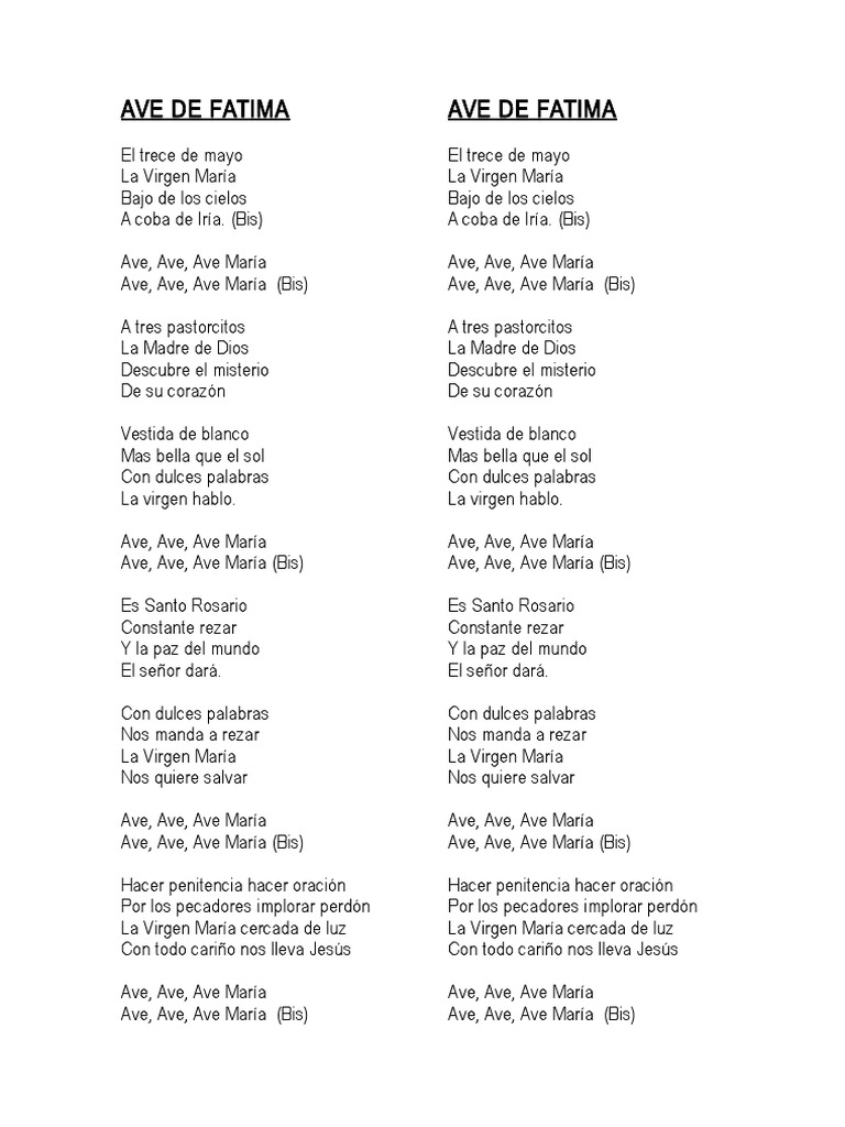 Letra de la Ave María de Fátima | PDF