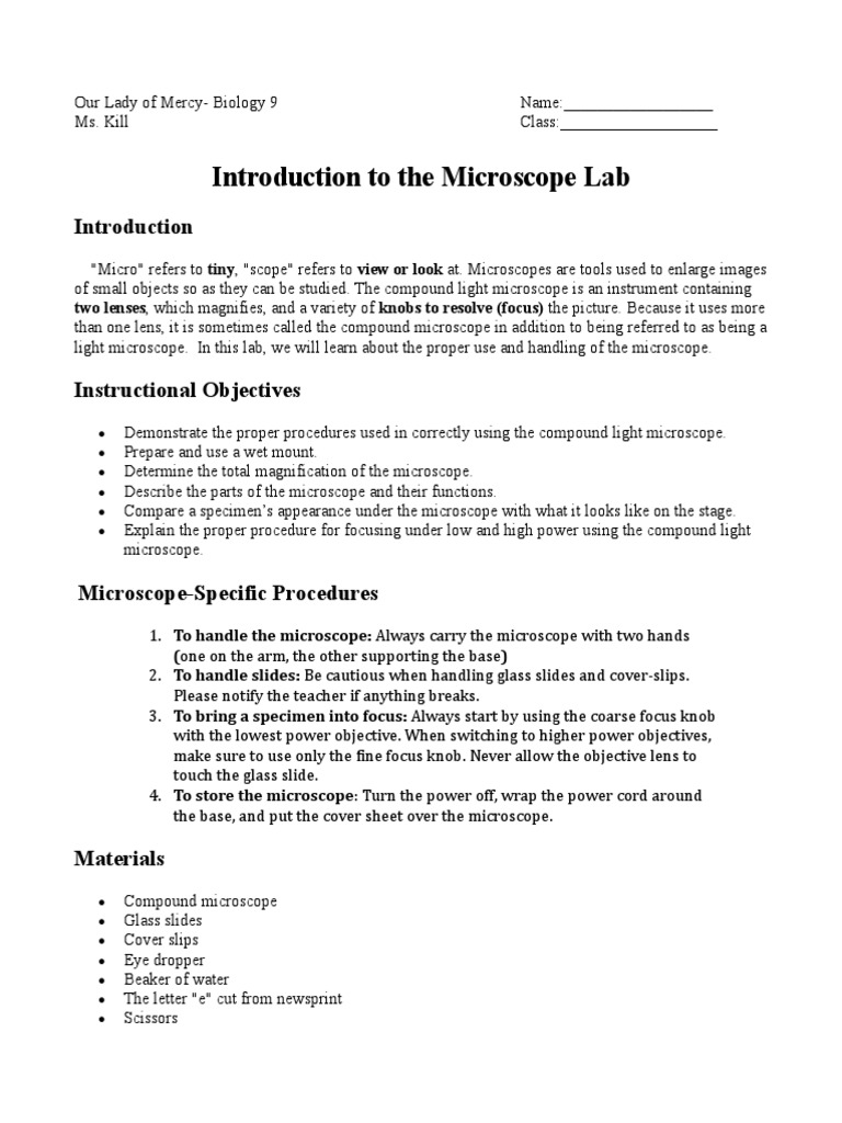 Microscope Lab Key 1 | PDF | Lenses | Natural Philosophy