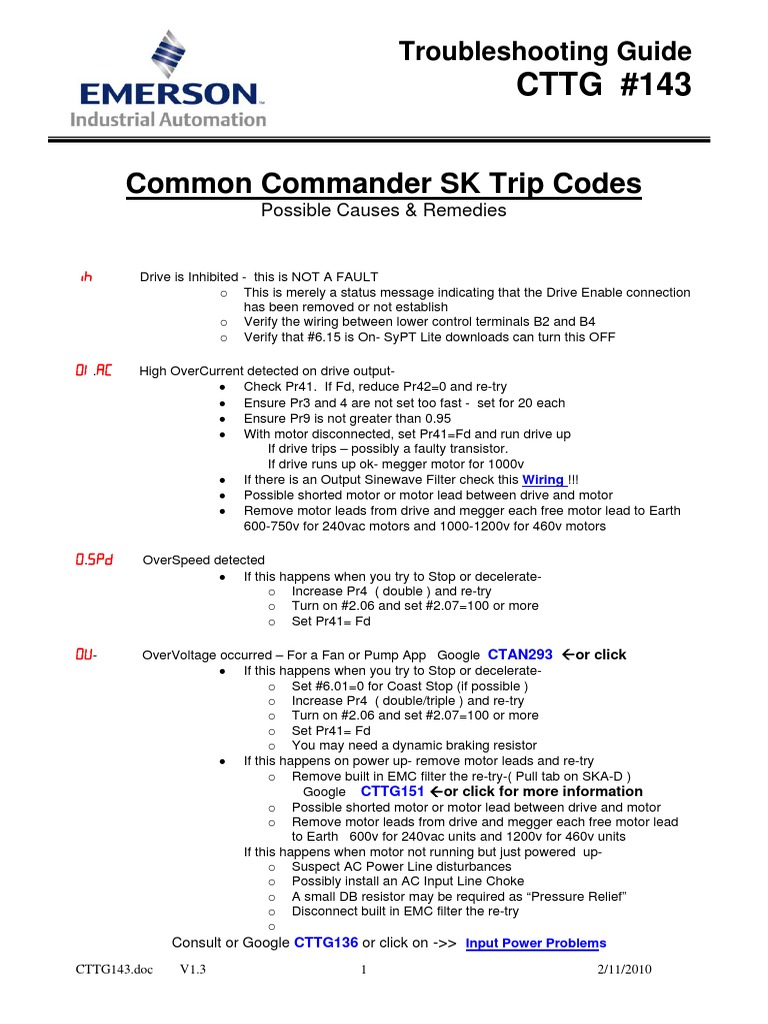 Control and Techniques Trip Codes | PDF | Amplifier | Electrical ...