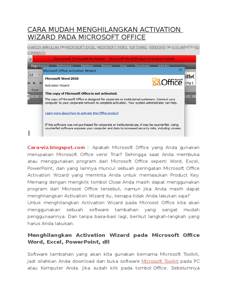 Cara Mudah Menghilangkan Activation Wizard Pada Microsoft Office | PDF