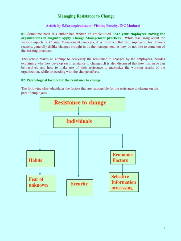Managing Resistance To Change | PDF | Change Management | Employment