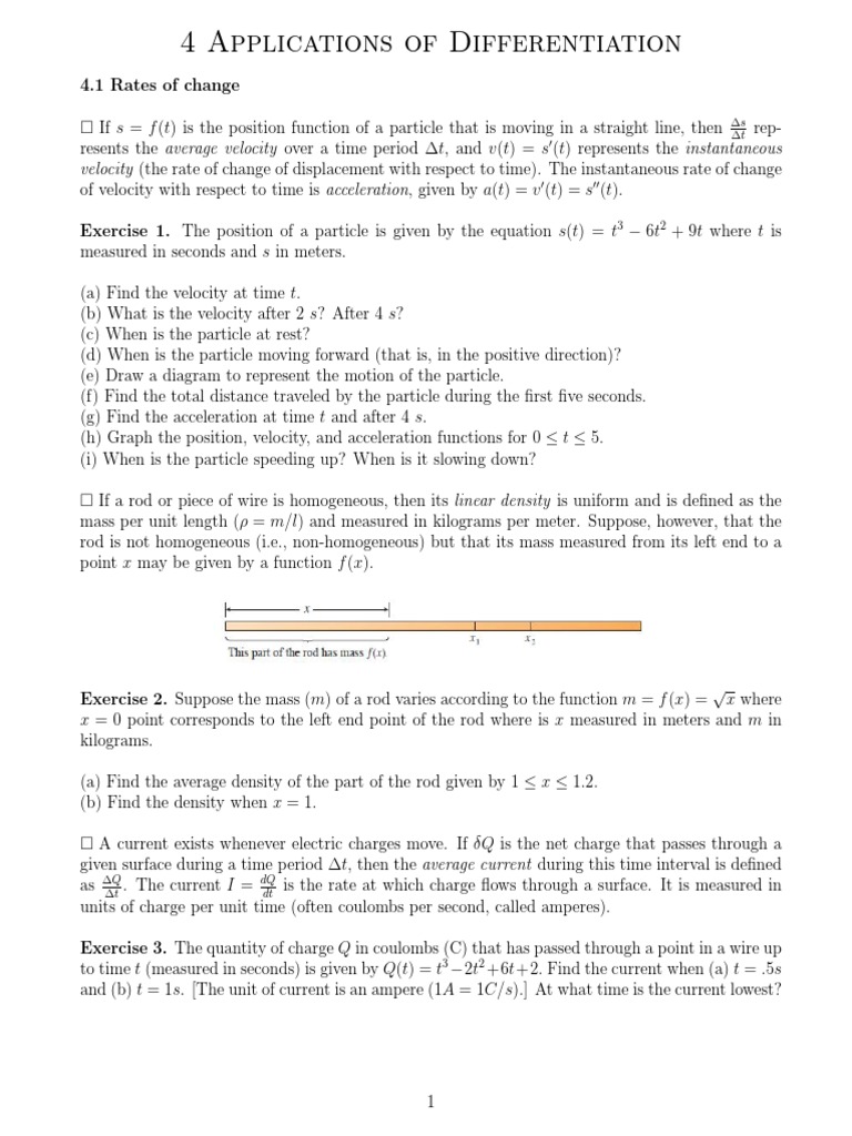 4 Applications Of Differentiation Pdf Maxima And Minima Acceleration