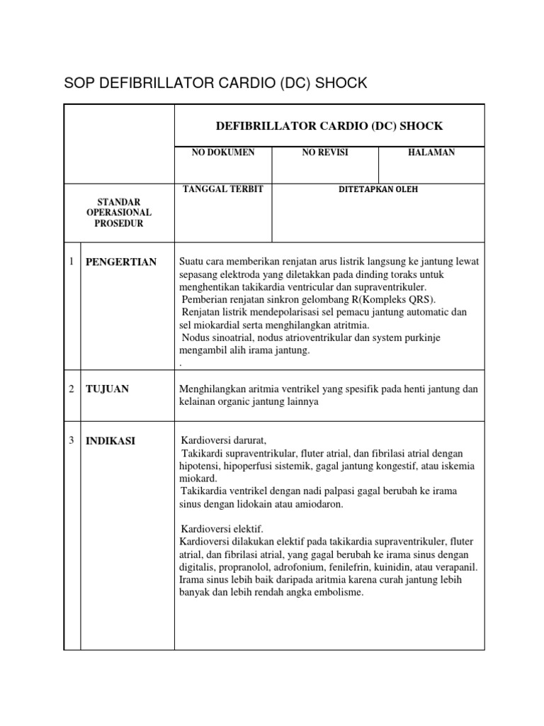Sop Defibrillator Cardio | PDF | Sains & Matematika