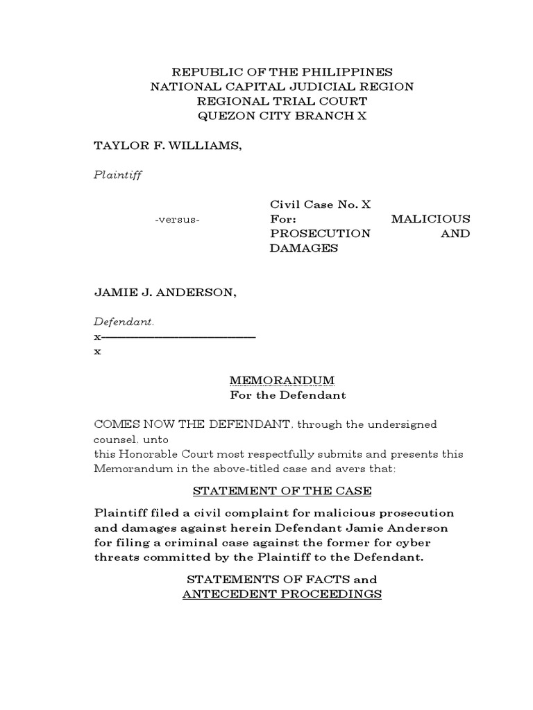 memo.docx | Prosecutor | Malicious Prosecution | Free 30-day Trial | Scribd