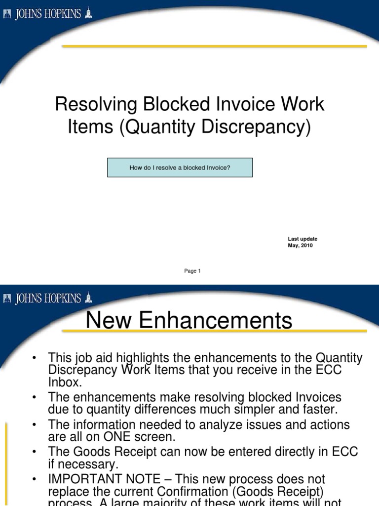 Resolving Blocked Invoice Work Items (Quantity Discrepancy) | PDF ...