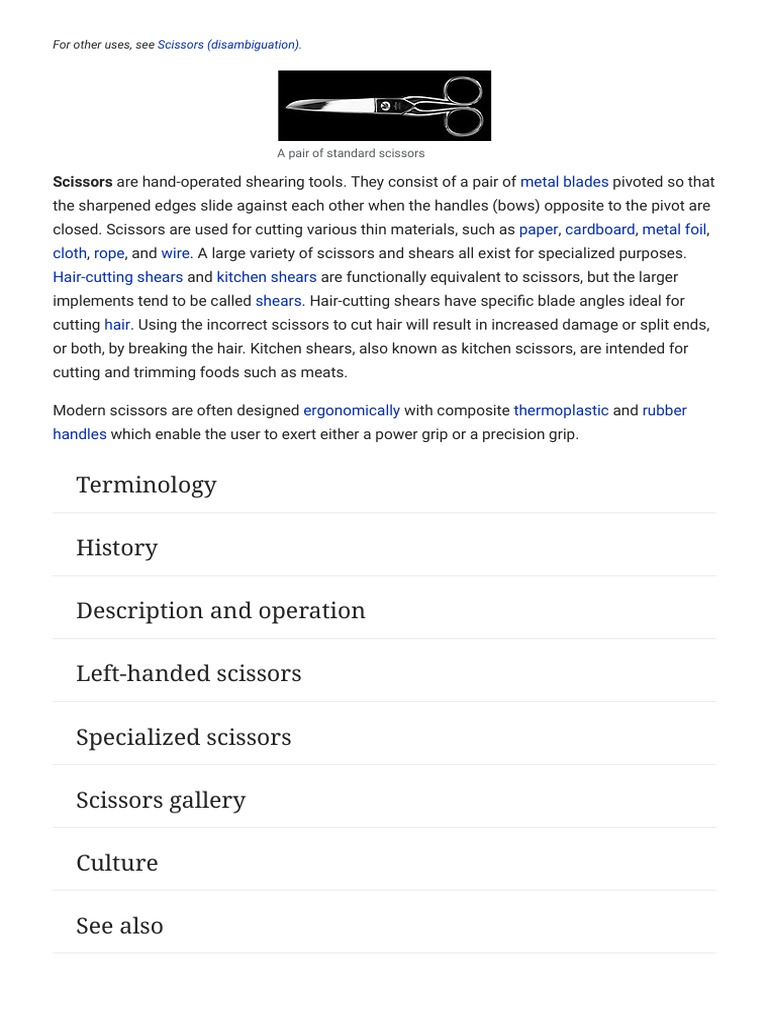 Terminology History Description and Operation Left-Handed Scissors ...