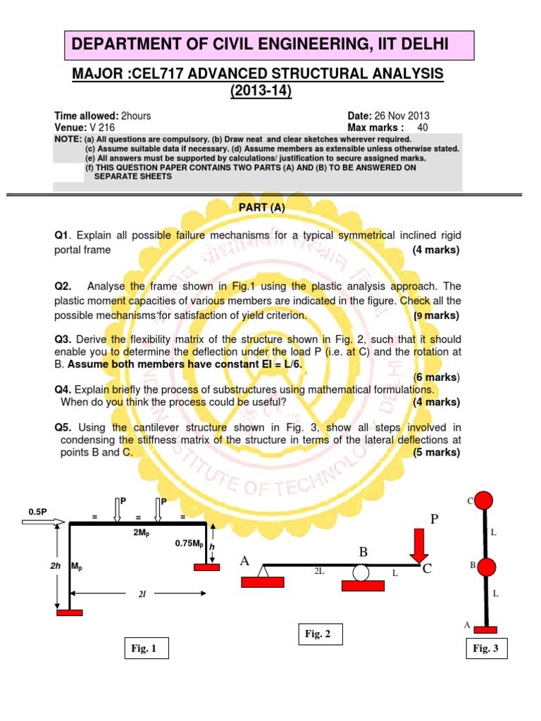 Department of Civil Engineering, Iit Delhi: Major:Cel717 Advanced Structural Analysis (2013-14 ...