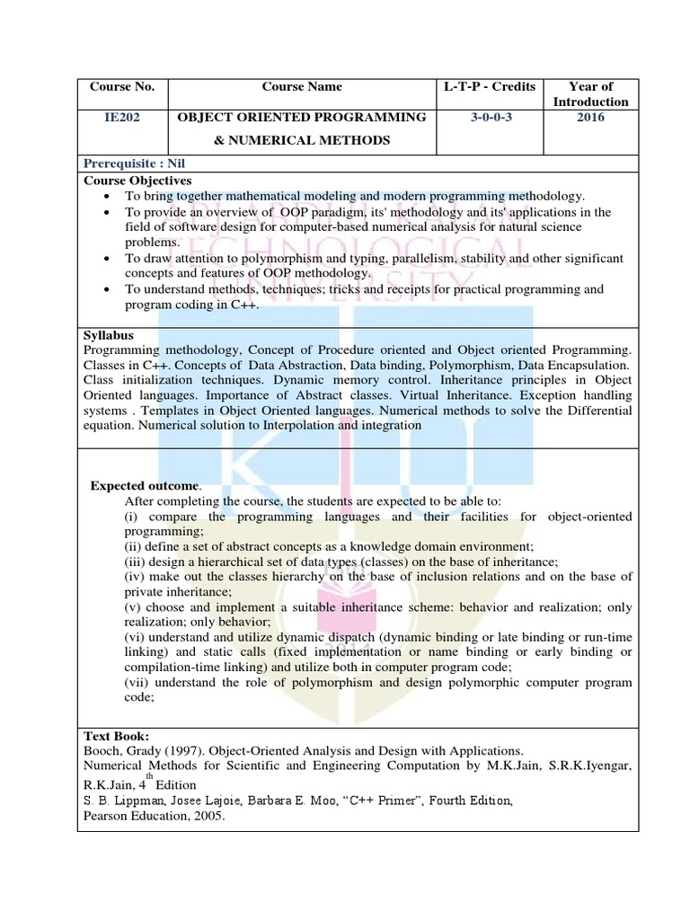 Ie202 Object Oriented Programming & Numerical Methods | PDF | C++ ...