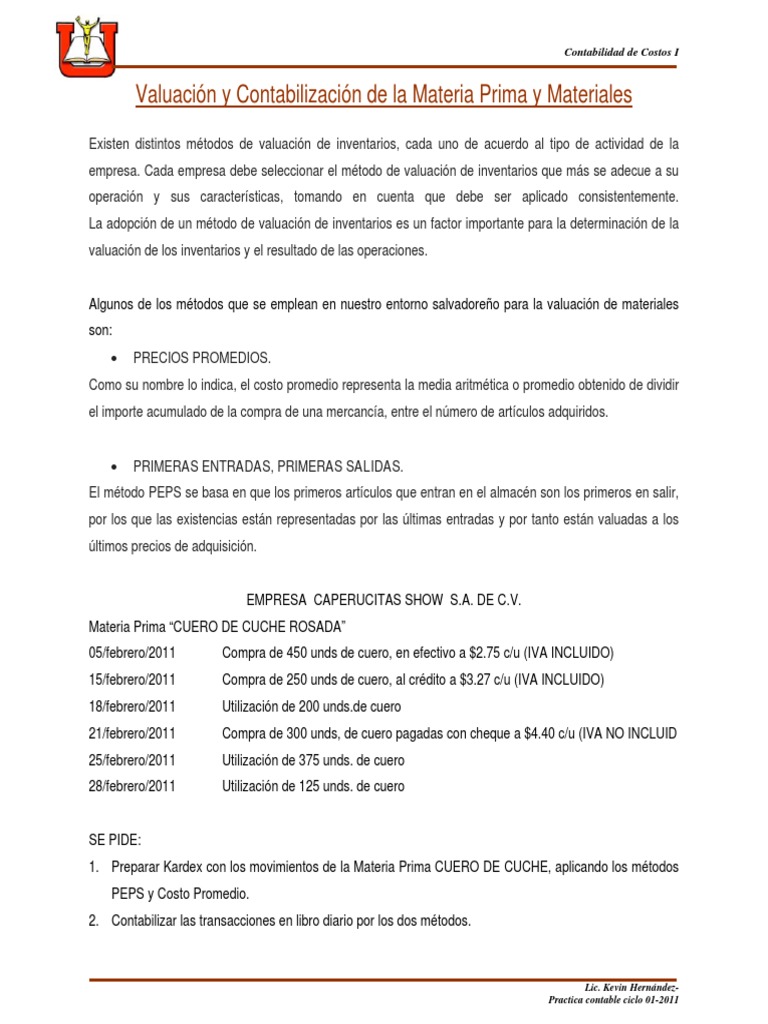 Valuacion de Materia Prima y Materiales | PDF | Valoración empresarial ...