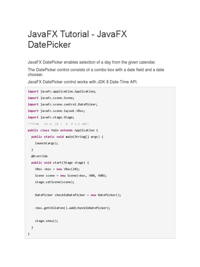 Javafx Tutorial Javafx Datepicker Pdf Computing Platforms Computer Programming