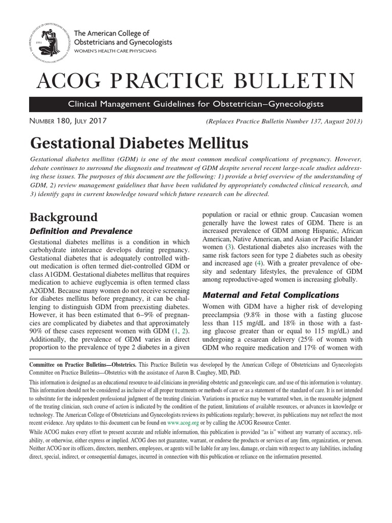 Diabetes Acog 2017 | Gestational Diabetes | Diabetes Mellitus Type 2