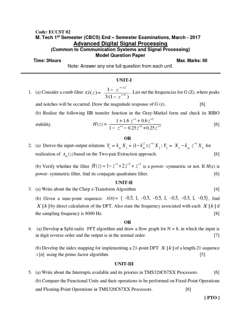 Advanced DSP Model Question Paper | PDF | Digital Signal Processing ...