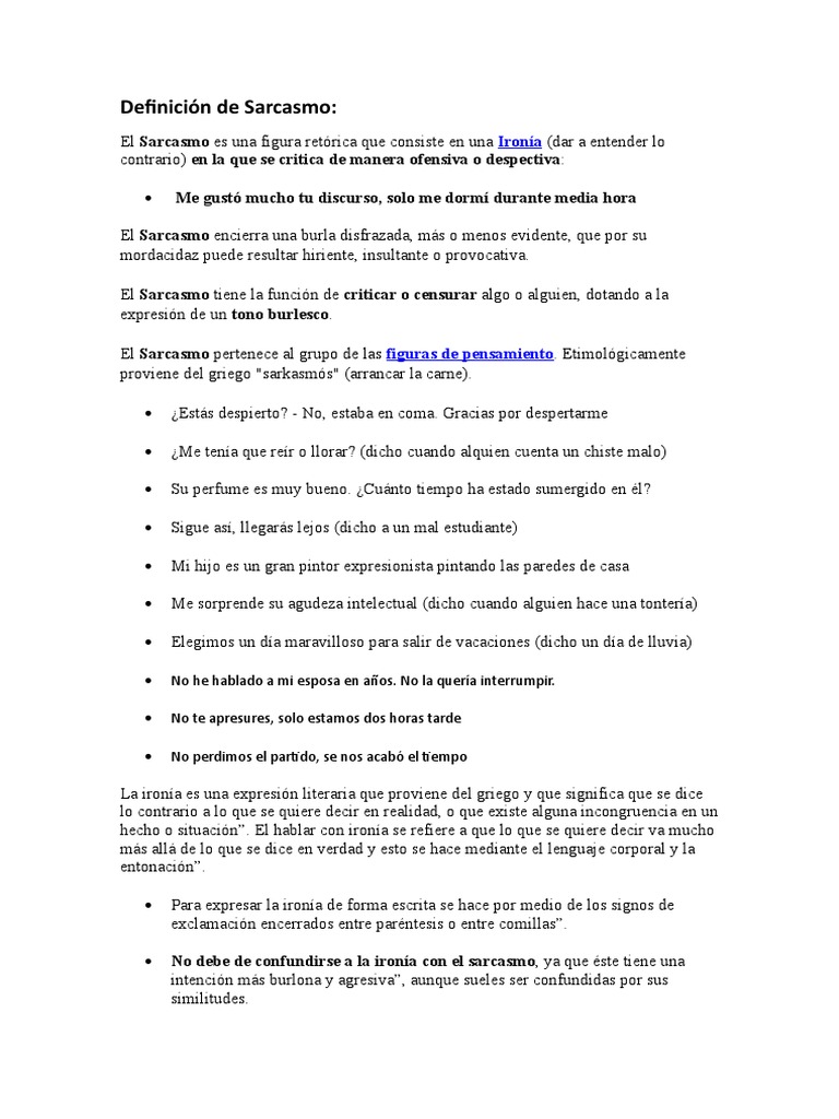 Definición y Ejemplos de Sarcasmo | PDF | Ironía