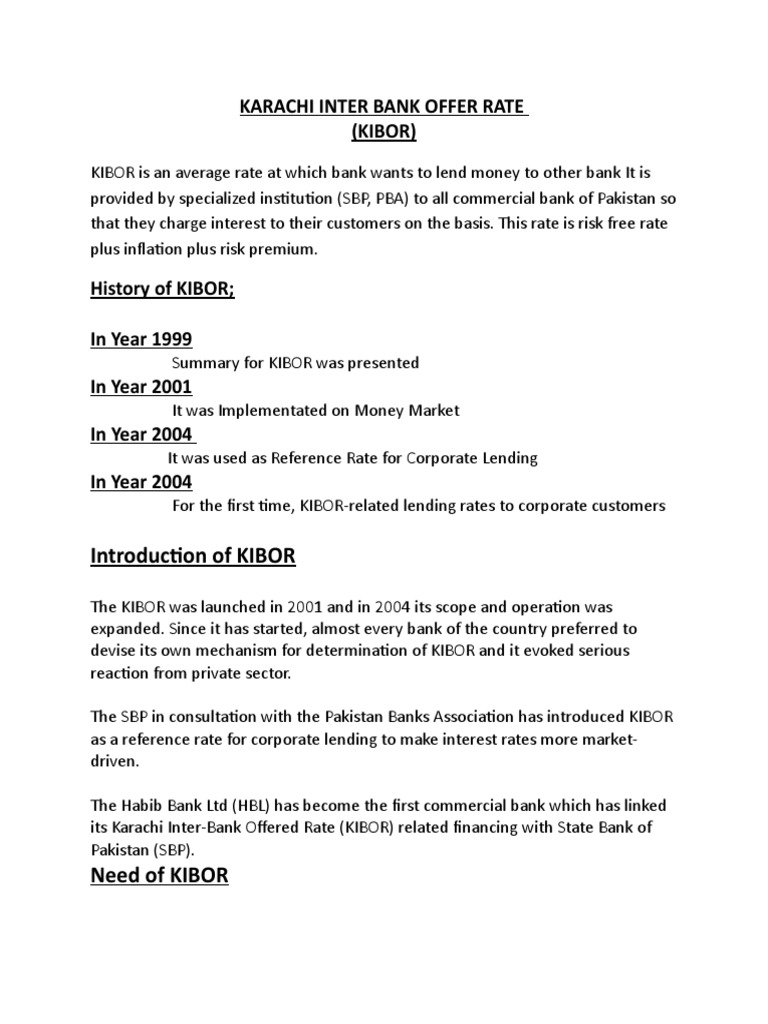 Research # 3 Karachi Inter Bank Offer Rate (KIBOR) | PDF | Banks ...