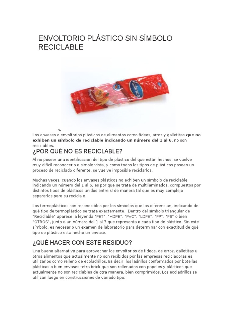 Envoltorio Plástico Sin Símbolo Reciclable