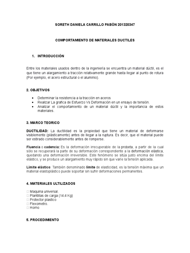 Comportamiento de Materiales Dúctiles | PDF | Ductilidad | Estrés ...