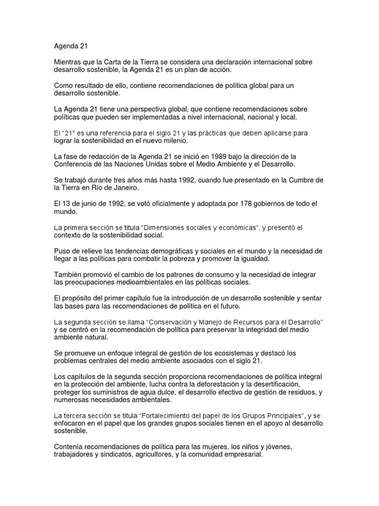Agenda 21 | PDF | Desarrollo sostenible | Sustentabilidad