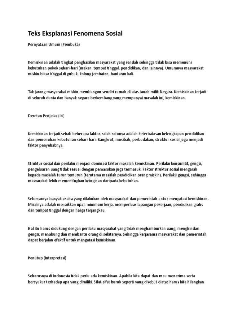 Teks Eksplanasi Fenomena Sosial | PDF | Pengelolaan Keuangan & Uang | Ilmu Sosial