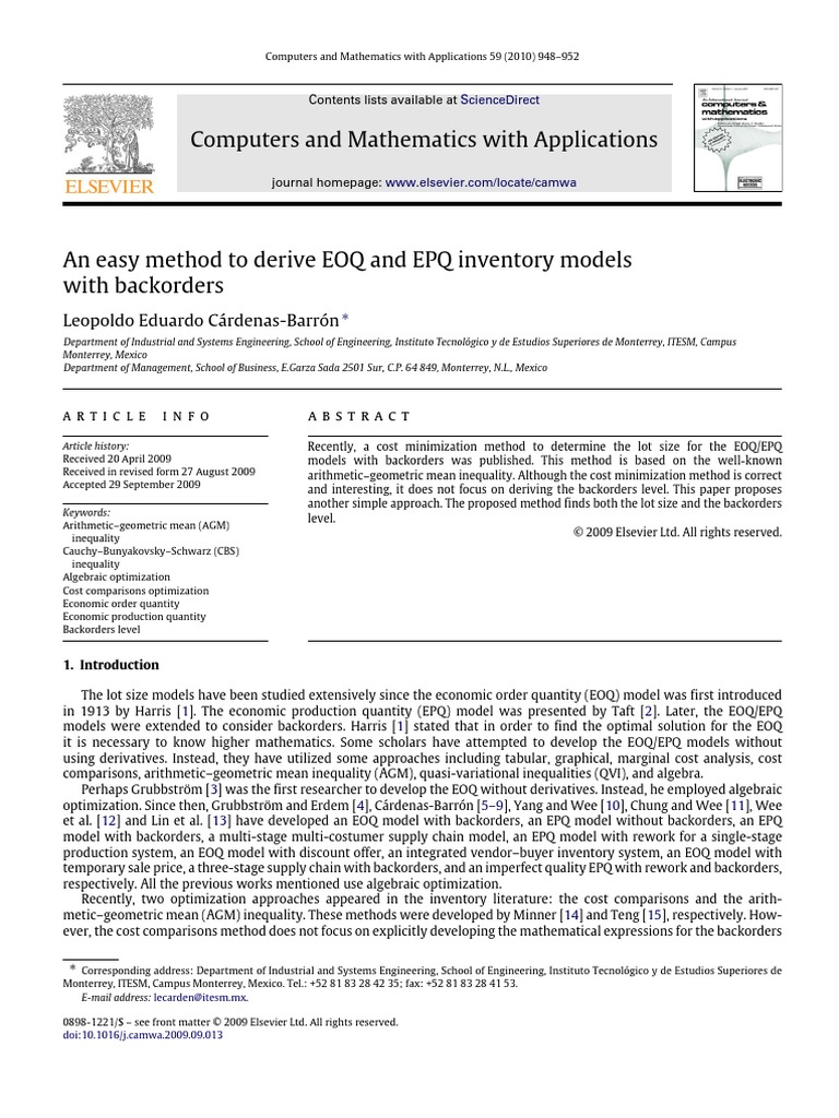 An Easy Method To Derive EOQ and EPQ Inventory Models With Backorders ...