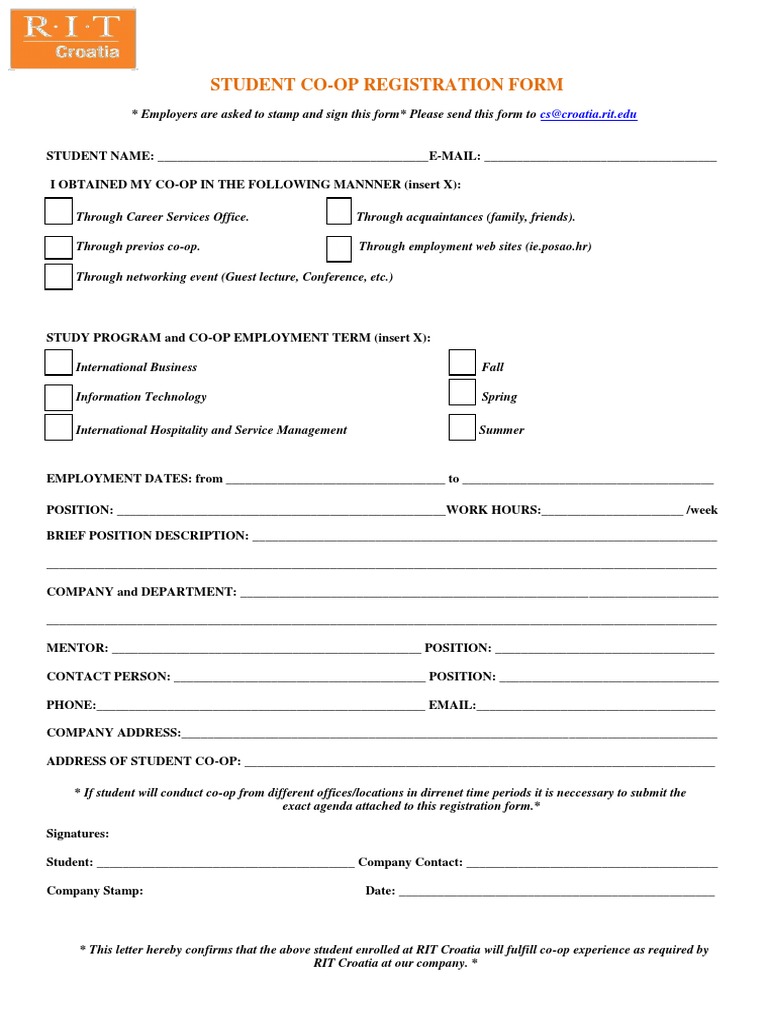 RIT Student Co-op Registration Form | PDF | Cyberspace | Computing