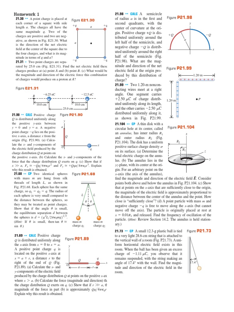 ch21 HW 1 | PDF | Electron | Force