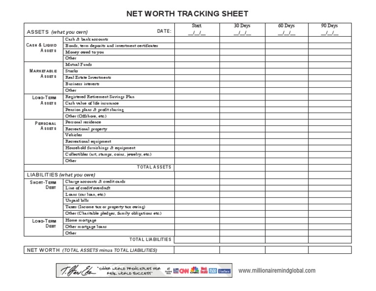 Net Worth Tracking Sheet | PDF Net Worth Tracking Sheet | PDF