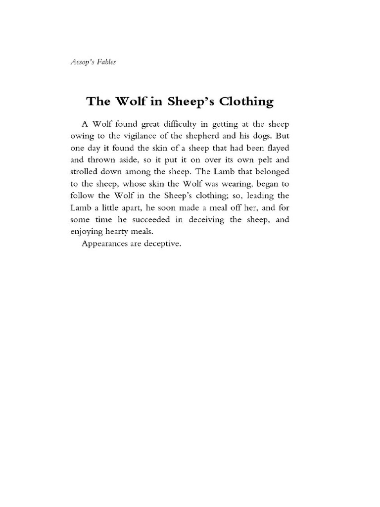 Aesop's Fables - The Wolf in Sheep's Clothing | PDF