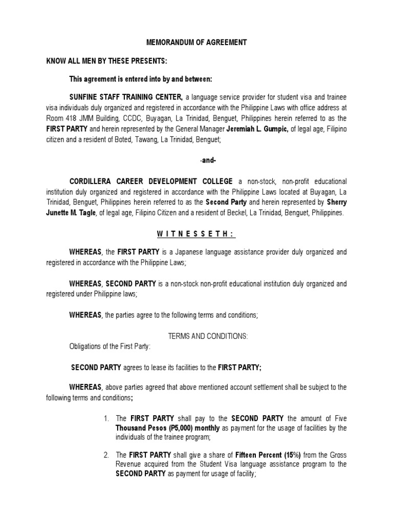 MOA Sample 1 | Private Law | Virtue