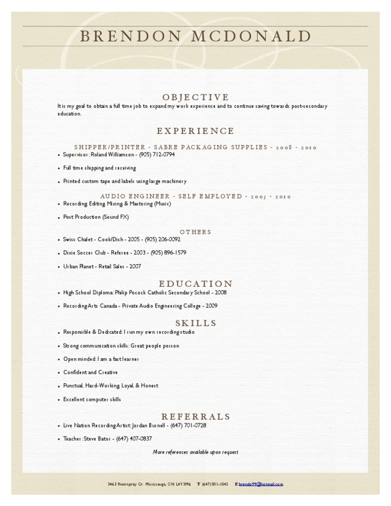 Brendon McDonald's Resume and Experience | PDF | Art