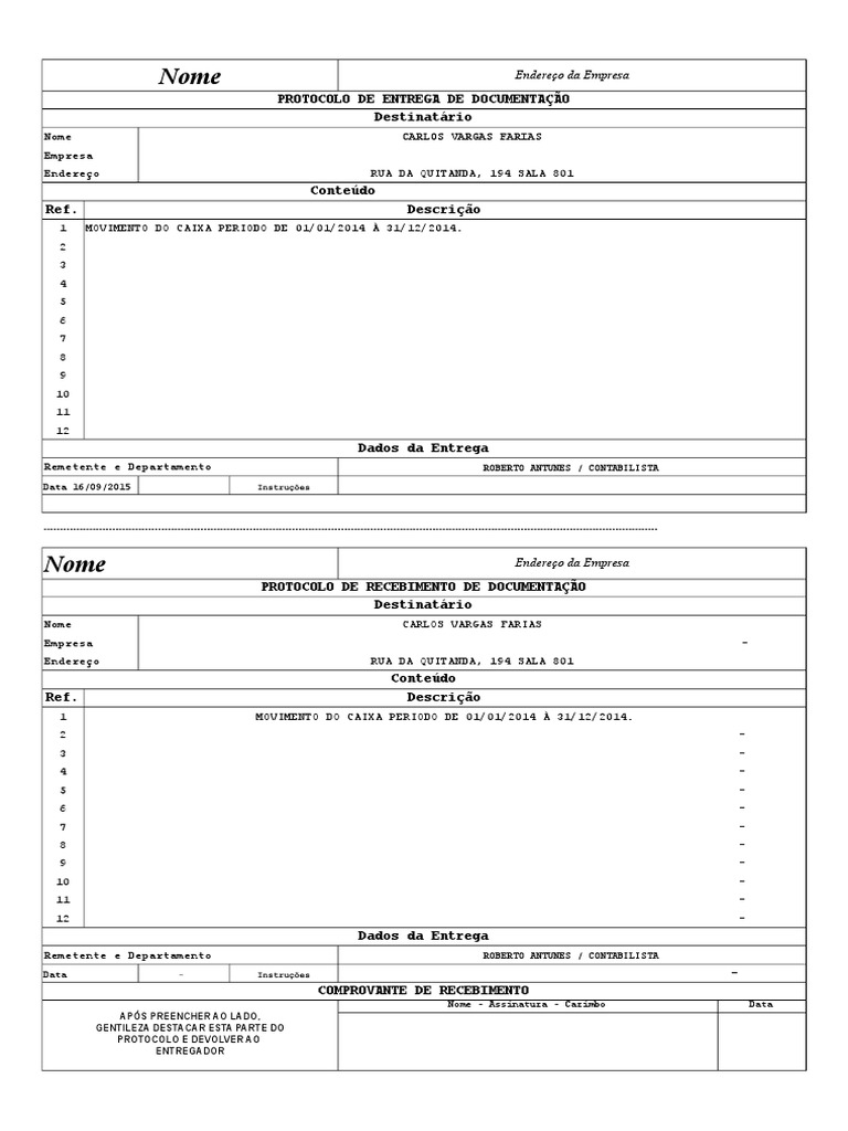 Protocolo de Entrega de Documentacao | Informática | Tecnologia