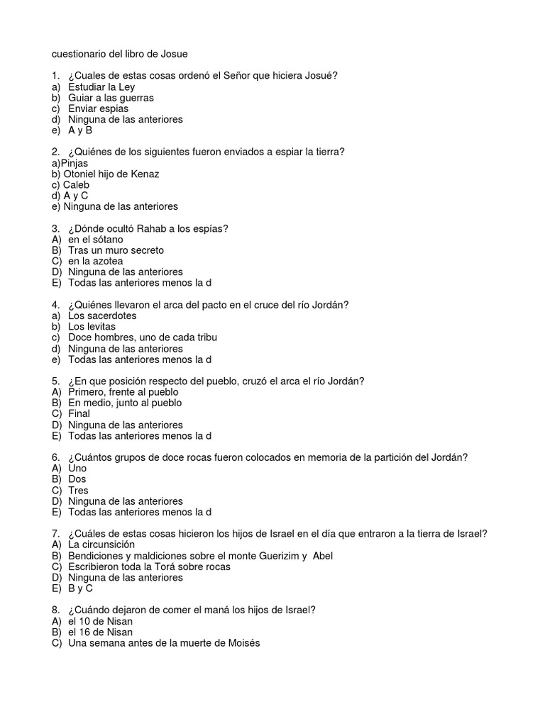 Cuestionario de Josué | PDF | Joshua | Israel