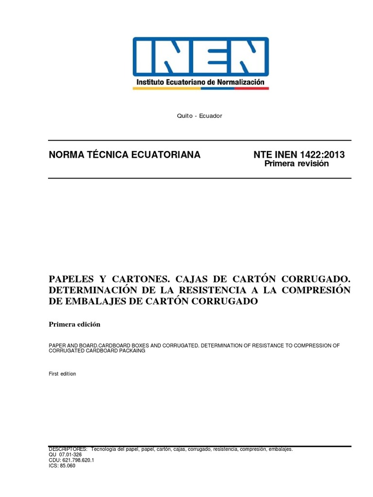 Nte Inen 1422 | PDF | Cartón | Papel