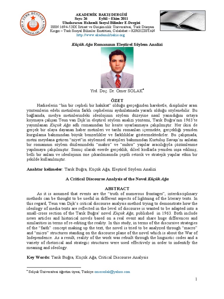 Kucuk Aga Romaninin Elestrirel Soylem Analizi CDA VAR ONDAN ONEMLI PDF | PDF