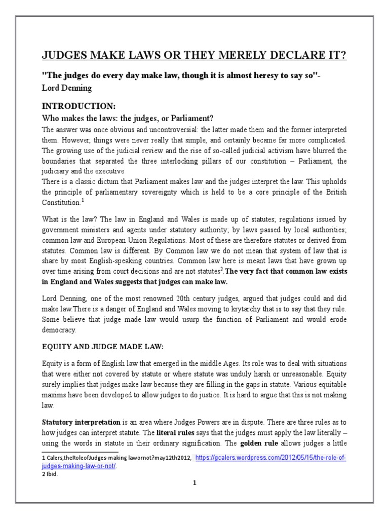 Judges Make Laws or They Merely Declare It | PDF | Precedent | Judiciaries
