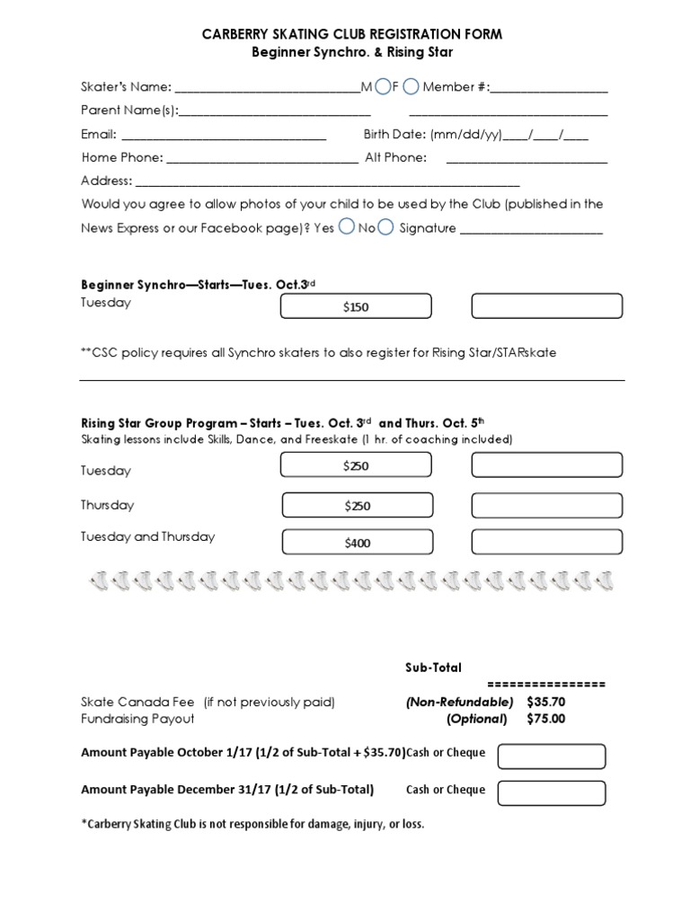 CSC Rising Star & Synchro Reg Form 2017 | PDF