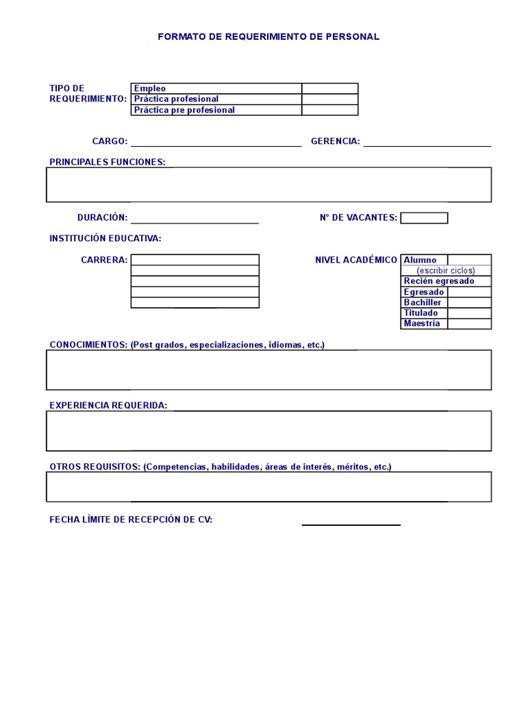 Formato de Requerimiento de Personal Recursos Humanos | PDF
